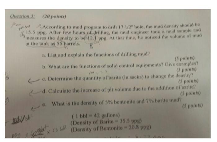 Solved rve According to mud program to drill 17 W/2′′ hole, | Chegg.com