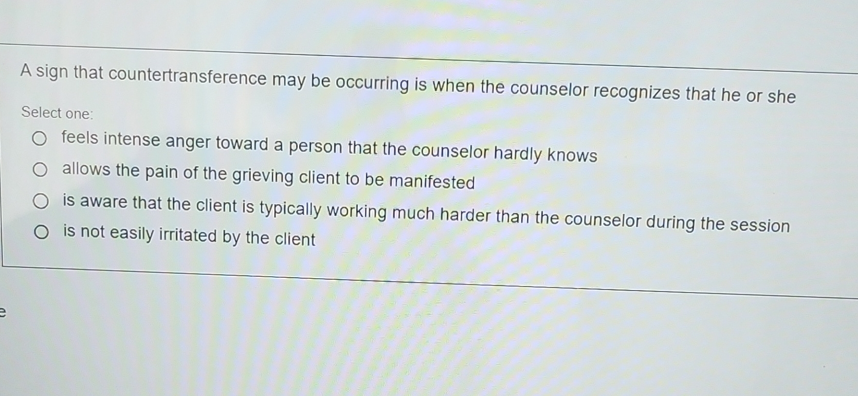 Solved A sign that countertransference may be occurring is | Chegg.com