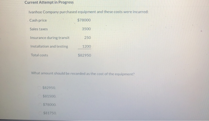 Solved Current Attempt in Progress Ivanhoe Company purchased | Chegg.com