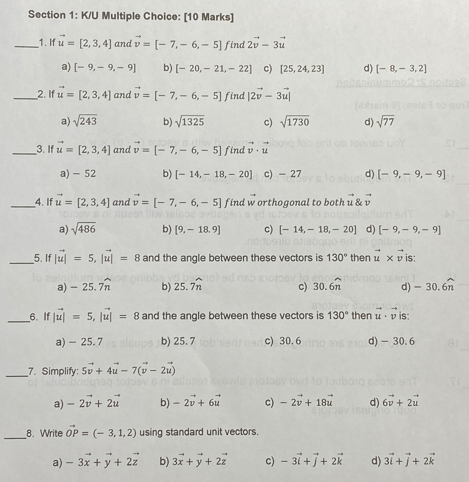 Solved Section 1: K/U Multiple Choice: [10 ﻿Marks]If | Chegg.com