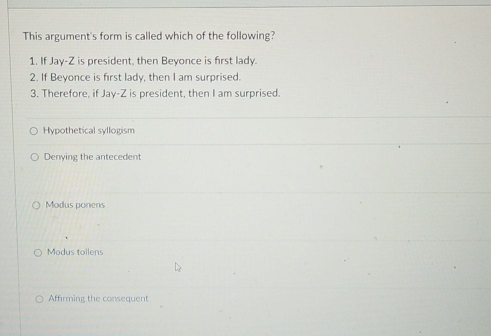 Solved This argument's form is called which of the | Chegg.com