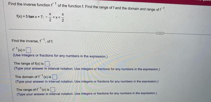 Solved Find the inverse function f−1 of the function f. Find | Chegg.com