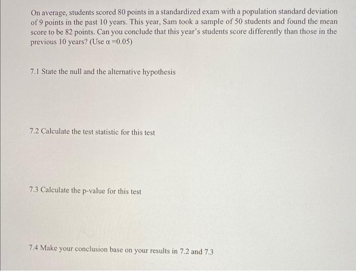 Solved e On average, students scored 80 points in a | Chegg.com