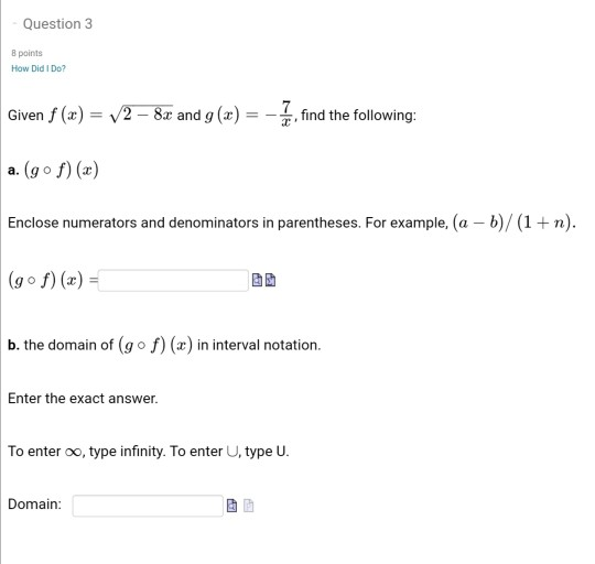 Solved Given F x 2 8x And G x 7x Find The Following A Chegg