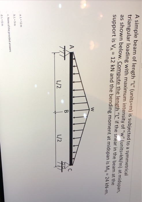 Solved A simple beam of length "L" (units=m) is subjected to | Chegg.com