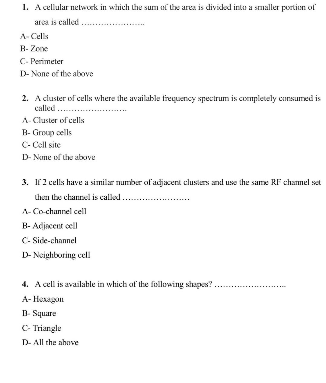 Solved B- Determine the co-channel reuse ratio and the size | Chegg.com
