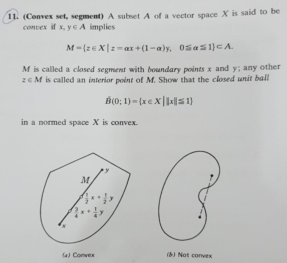 Solved 11. (Convex set, segment) A subset A of a vector | Chegg.com