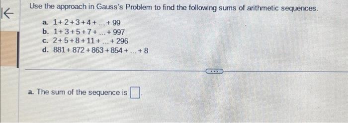 Solved Use the approach in Gauss's Problem to find the | Chegg.com