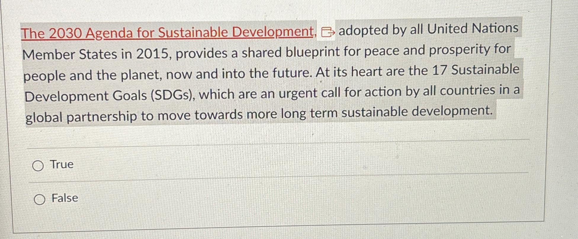 Solved The 2030 ﻿Agenda for Sustainable Development, → | Chegg.com