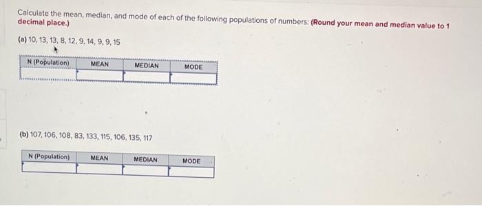 Solved Calculate the mean, median, and mode of each of the | Chegg.com