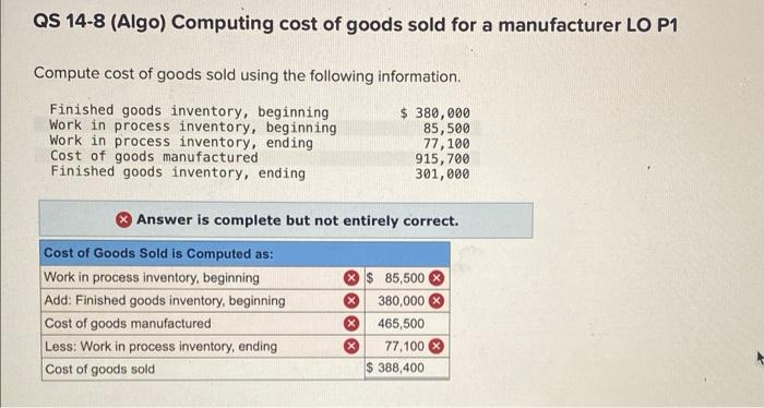Solved QS 14-8 (Algo) Computing cost of goods sold for a | Chegg.com
