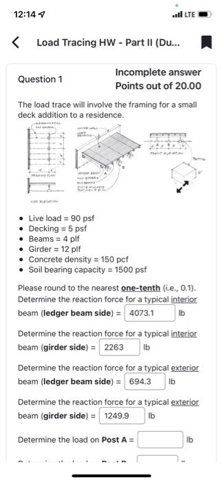 Solved Load Tracing HW - Part II (Du... - Live load =90psf - | Chegg.com