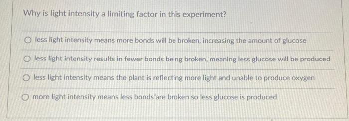 Solved Why is light intensity a limiting factor in this | Chegg.com