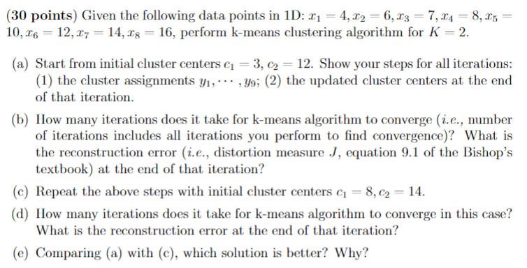 Solved (30 ﻿points) ﻿Given the following data points in 1D: | Chegg.com