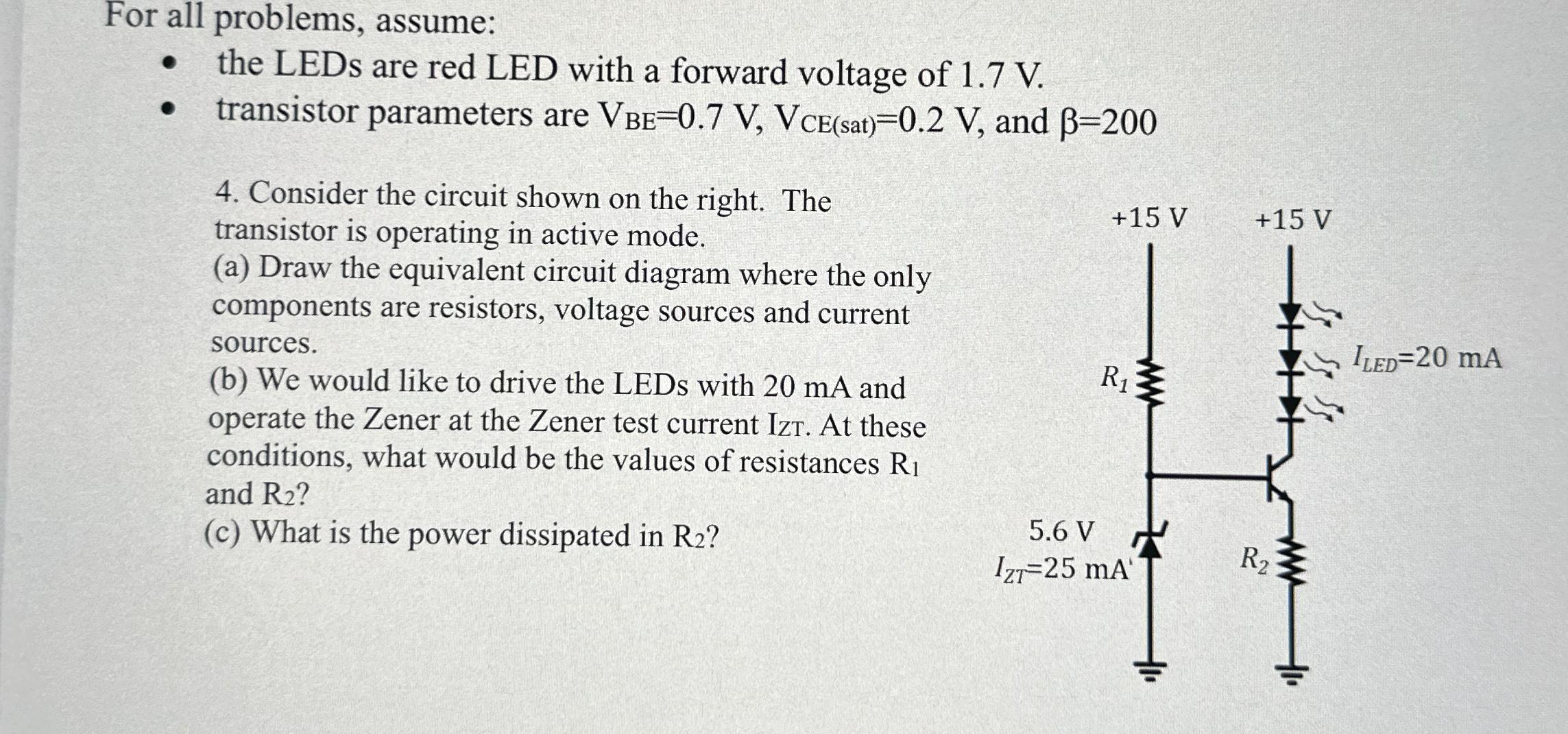 Solved For all problems, assume:the LEDs are red LED with a | Chegg.com