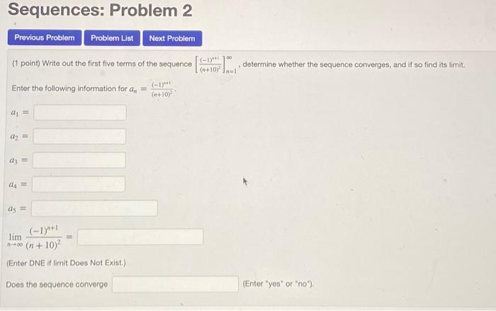 Solved Sequences: Problem 2 Previous Problern Problem List | Chegg.com