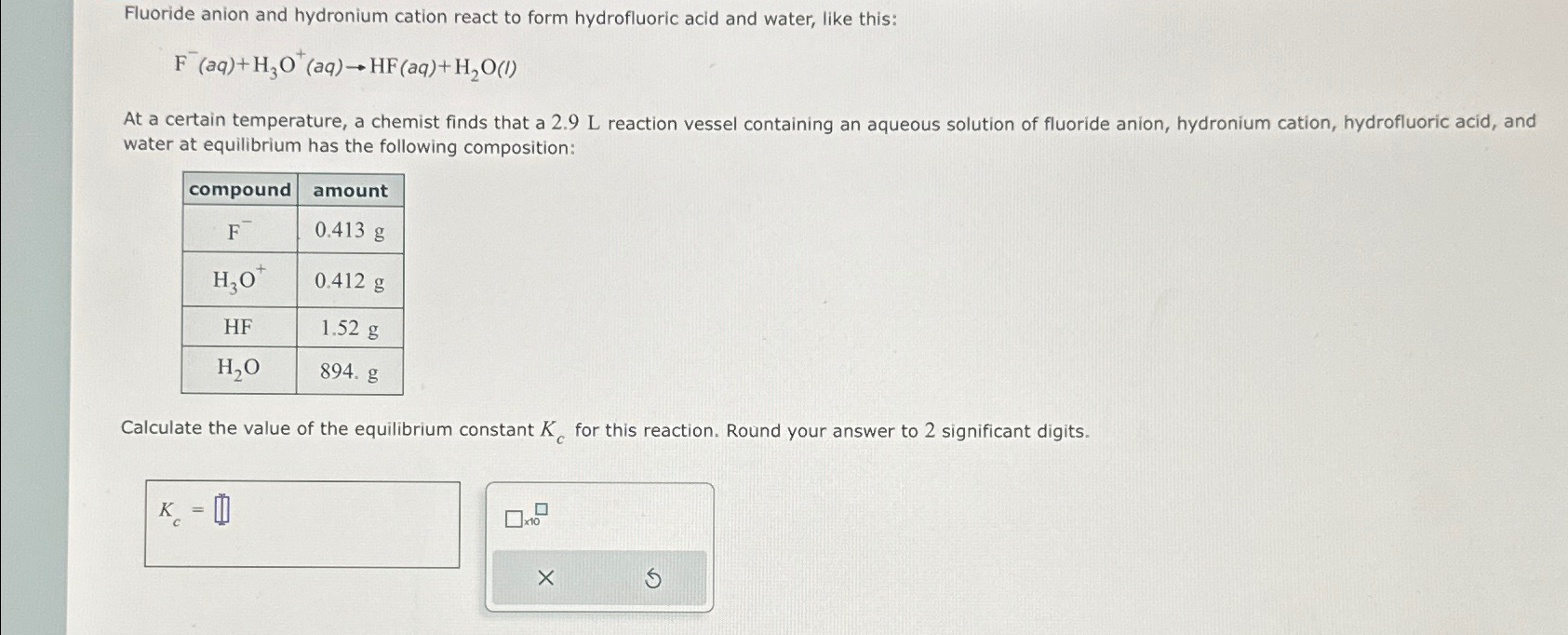 Solved Fluoride anion and hydronium cation react to form | Chegg.com