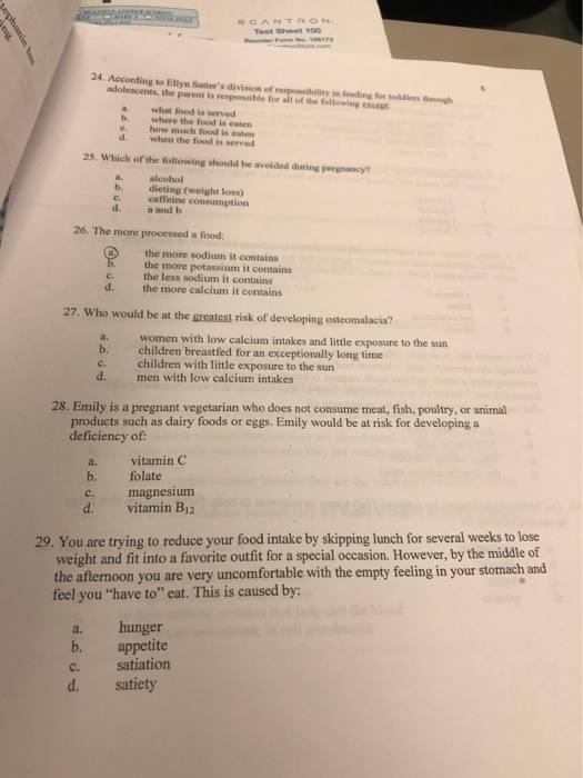 Solved SCAN TRON. Test Sheet 100 eder Form 10 24. According | Chegg.com