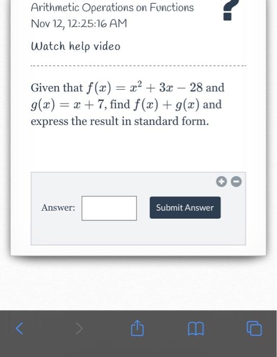 Solved Arithmetic Operations on Functions Nov 12, 12:25:16 | Chegg.com