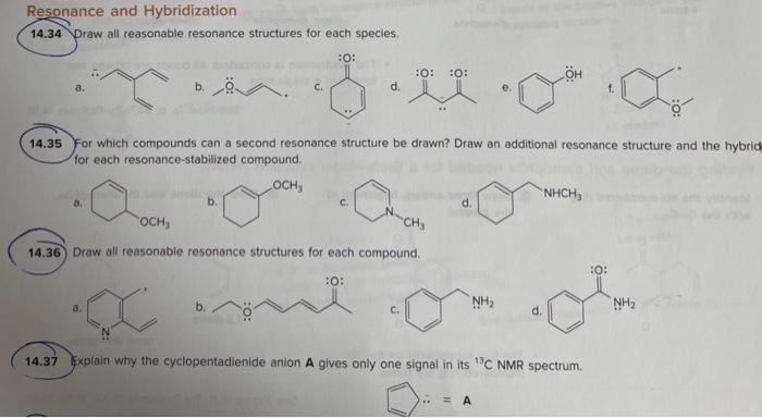 Solved 14.34 Draw all reasonable resonance structures for | Chegg.com