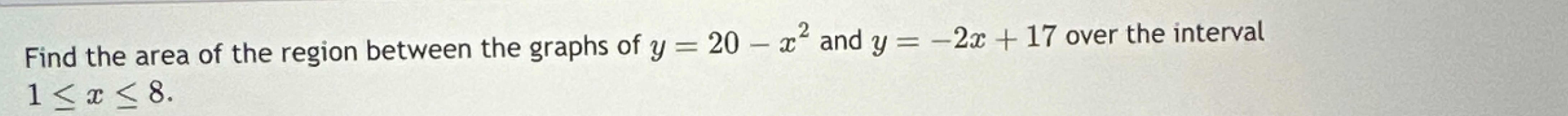 Solved Find the area of the region between the graphs of | Chegg.com