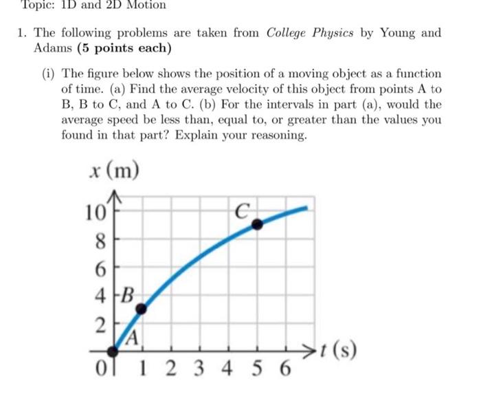 Solved Topic: ID and 2D Motion 1. The following problems are | Chegg.com