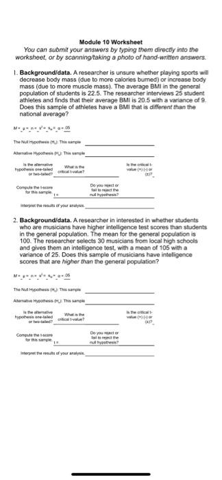 Solved Module 10 Worksheet You can submit your answers by | Chegg.com