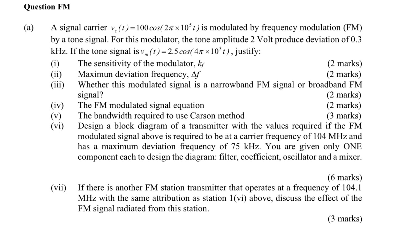 Solved Question FM(a) ﻿A signal carrier | Chegg.com