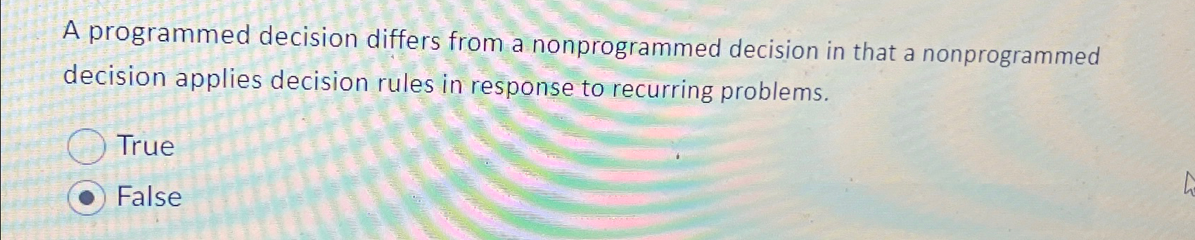 Solved A programmed decision differs from a nonprogrammed | Chegg.com