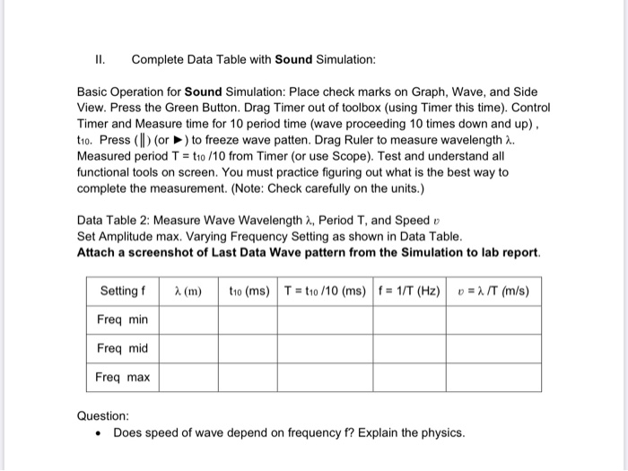 II. Complete Data Table with Sound Simulation: Basic | Chegg.com