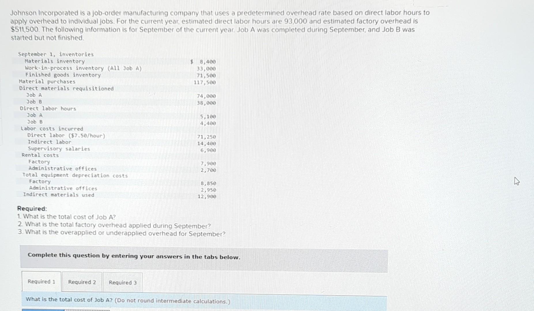 Solved Johnson Incorporated is a job-order manufacturing | Chegg.com