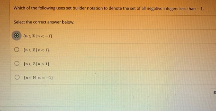 Solved Which of the following uses set builder notation to | Chegg.com