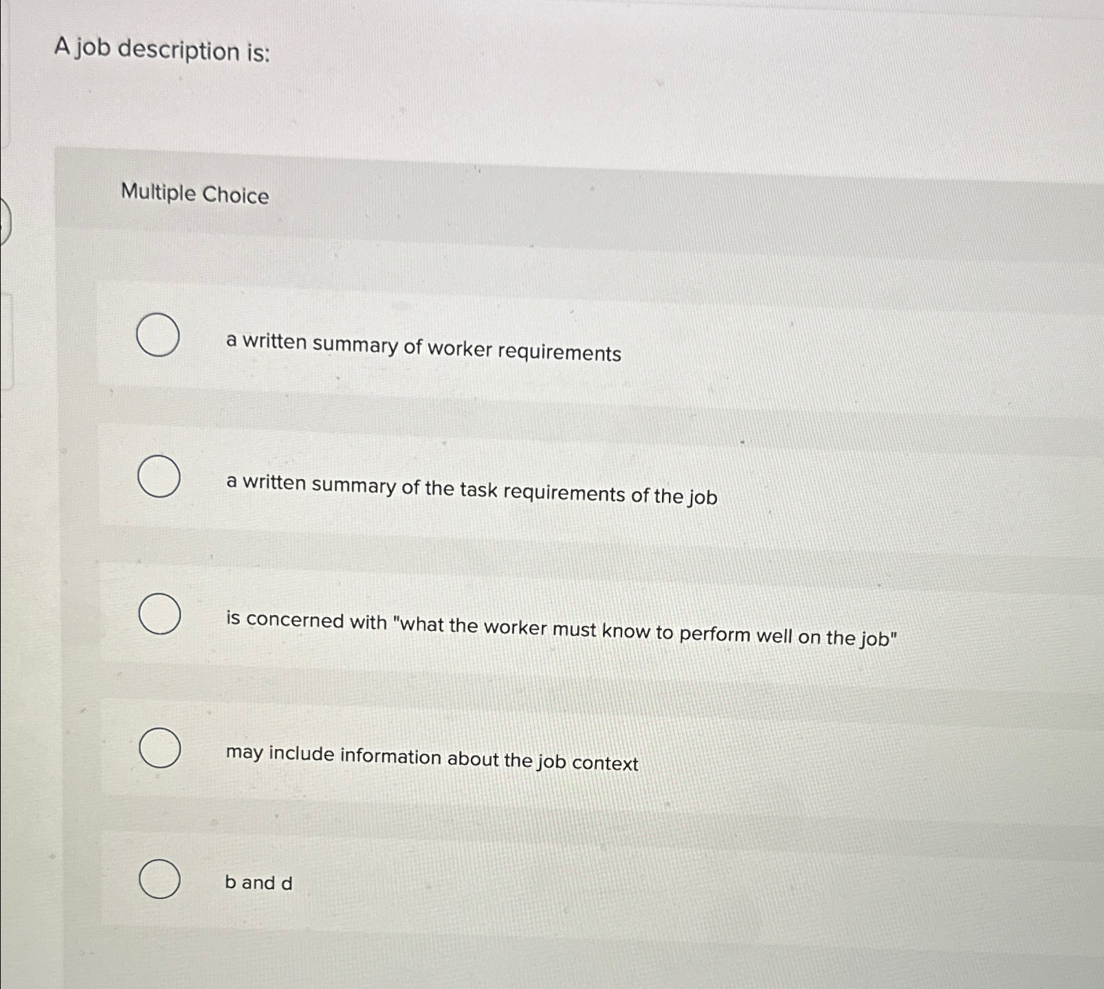 Solved A job description is:Multiple Choicea written summary | Chegg.com