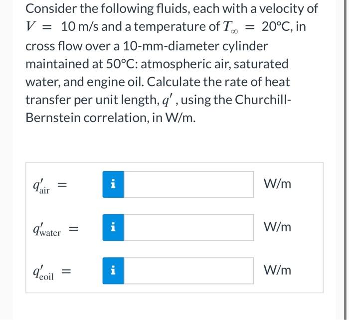 Solved Consider the following fluids, each with a velocity | Chegg.com