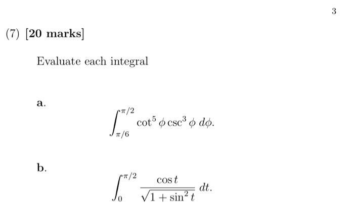 Solved Evaluate each integral a. \\[ \\int_{\\pi / 6}^{\\pi | Chegg.com