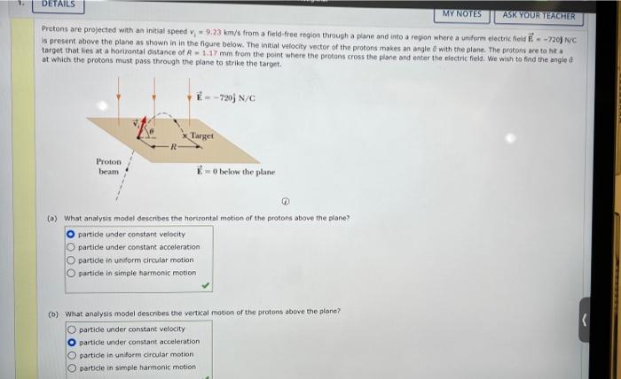 Solved Protons are projected with an initial speed v/=9.23 | Chegg.com