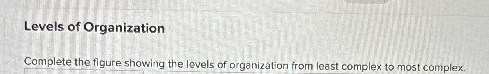 Solved Levels of OrganizationComplete the figure showing the | Chegg.com
