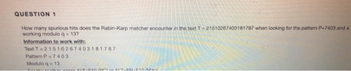 Solved QUESTION 1 How many spurious hits does the Rabin-Karp | Chegg.com