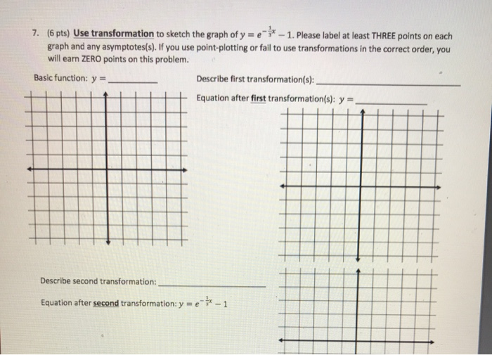 Solved 7. (6 pts) Use transformation to sketch the graph of | Chegg.com Solved 7. (6 pts) Use transformation to sketch the graph of | Chegg.com