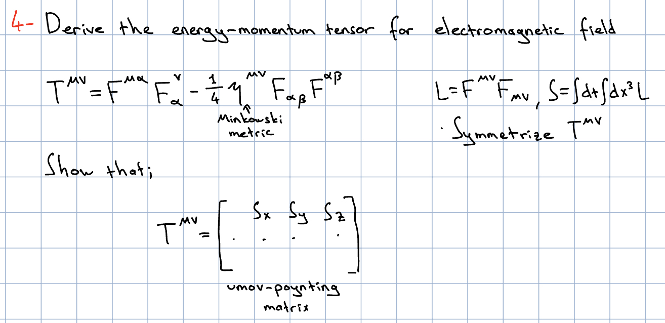 4- ﻿Derive the energy-momentum tensor for | Chegg.com
