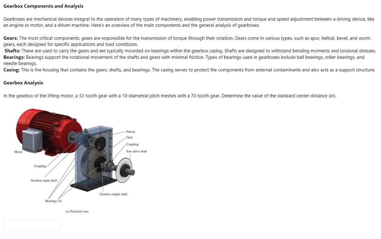 Solved Gearbox Components and AnalysisGearboxes are | Chegg.com