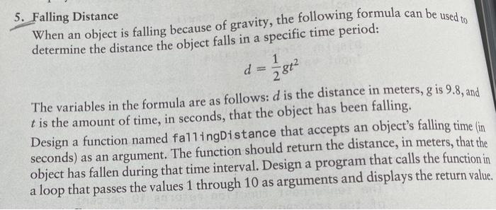 Solved 5 Falling Distance When An Object Is Falling Because 