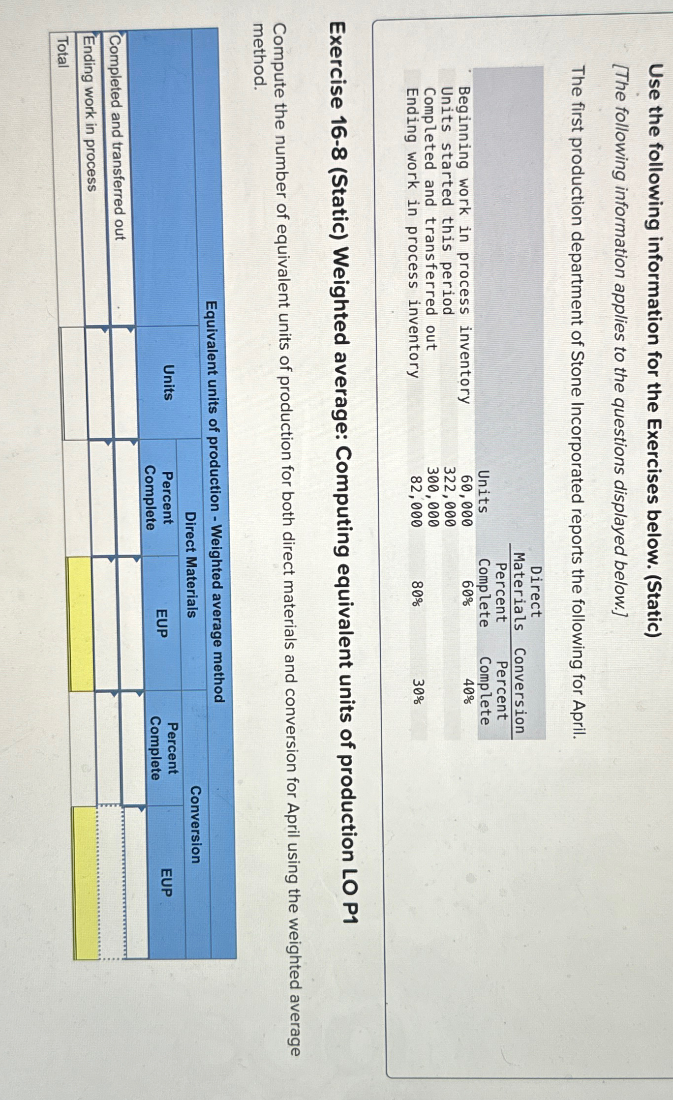 Solved Use the following information for the Exercises | Chegg.com
