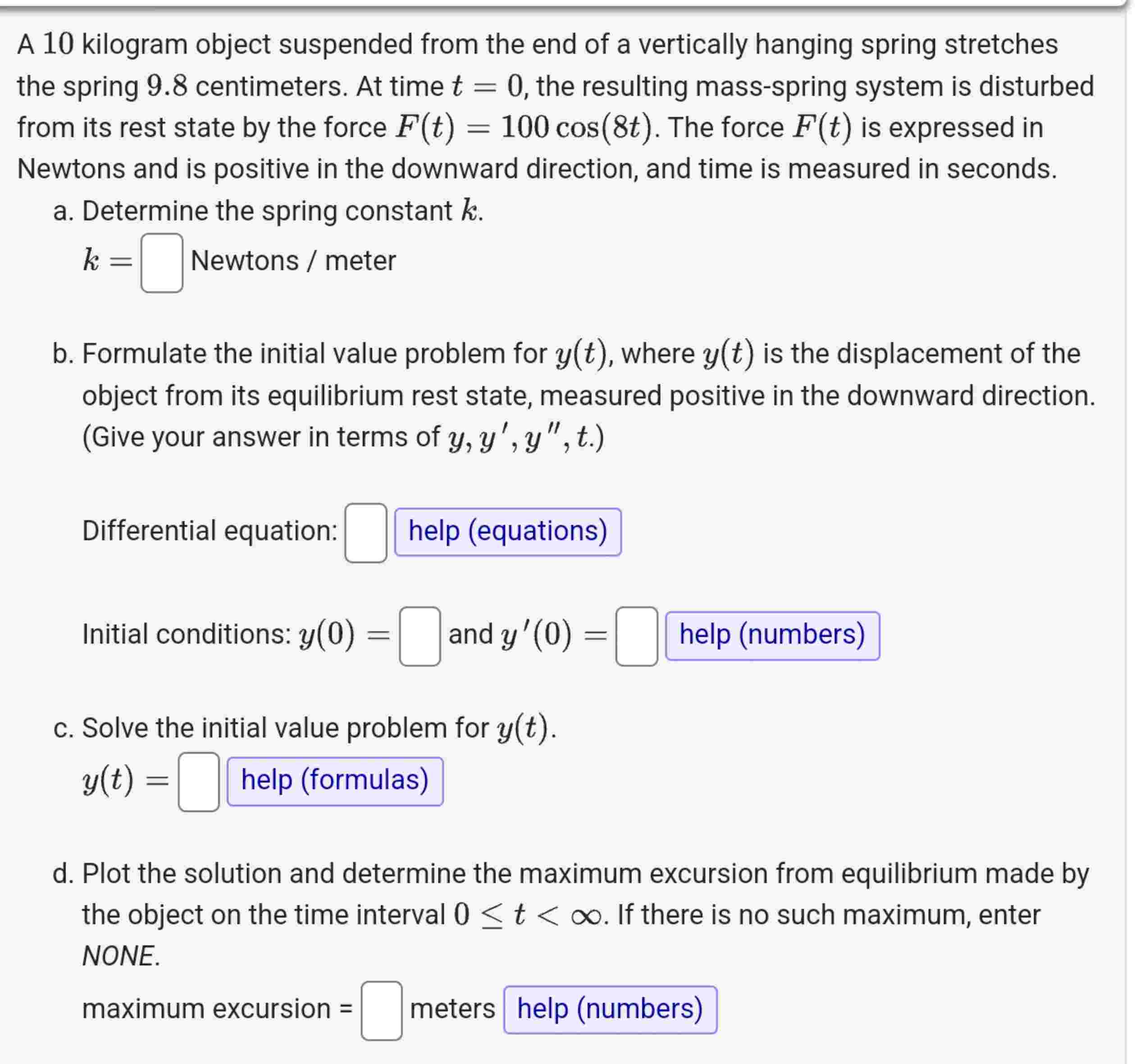 Solved A 10 ﻿kilogram object suspended from the end of ﻿a | Chegg.com