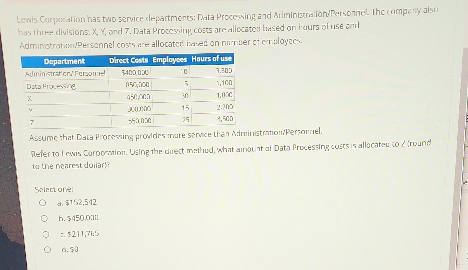 Solved Lewis Corporation has two service departments: Data | Chegg.com