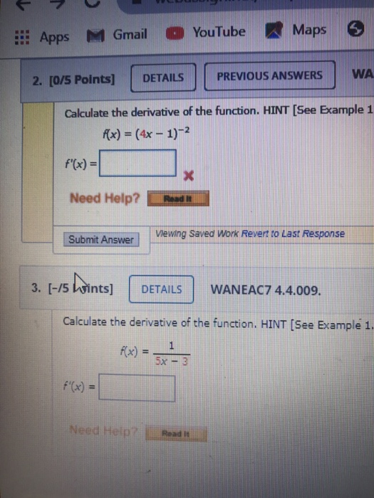 Solved Calculate the derivative of the function. HINT (See | Chegg.com