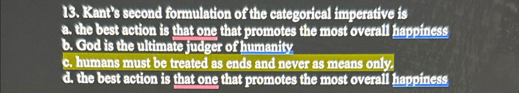 Solved Kant's second formulation of the categorical | Chegg.com