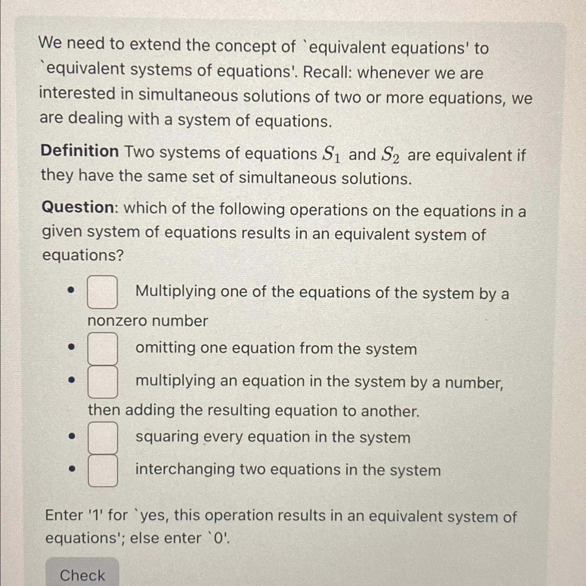 Solved We need to extend the concept of 'equivalent | Chegg.com