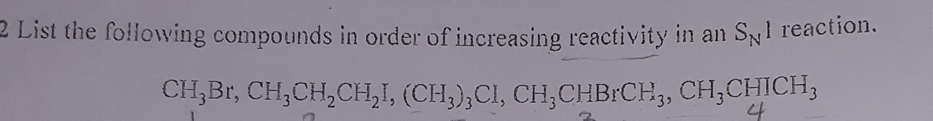 Solved List the following compounds in order of increasing | Chegg.com