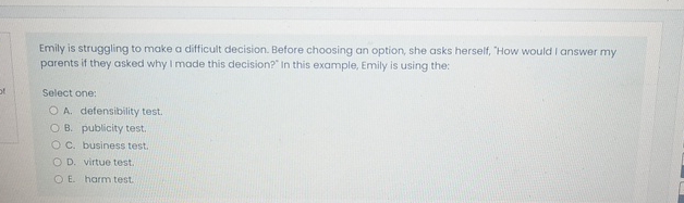 Solved Emily is struggling to make a difficult decision. | Chegg.com